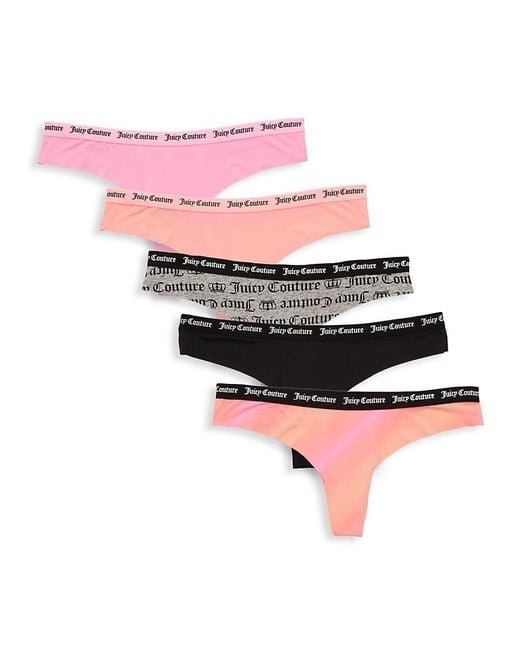 Juicy Couture Synthetic 5 Pack High Cut Thongs In Pink Lyst