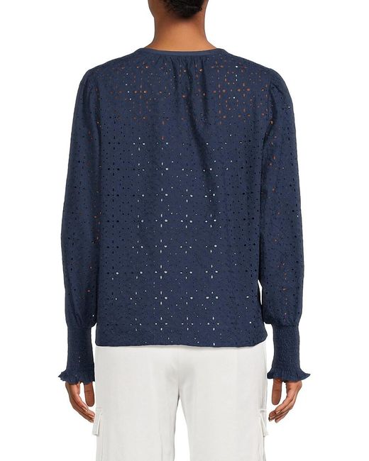 Ramy Brook Rossi Schiffli Cotton Button Front Top in Blue | Lyst