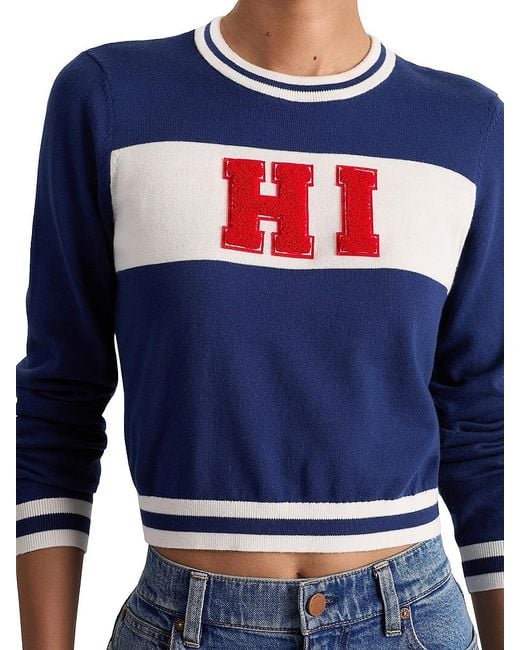 Alice + Olivia Carolann Stretch-Cotton Crop Pullover Sweater in Blue | Lyst