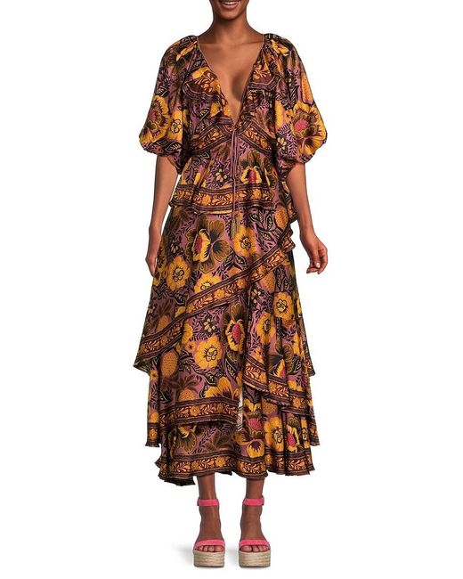 FARM Rio Garden Bloom Maxi Dress in Brown | Lyst