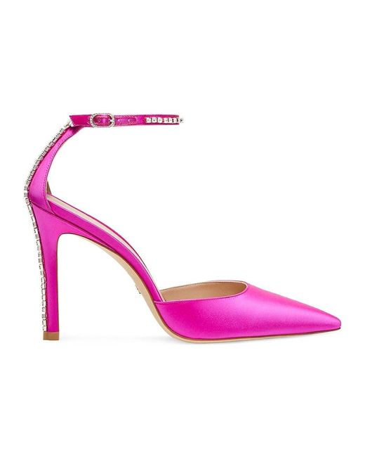 Stuart Weitzman Glam 3.9" Crystal Embellished Satin Pumps in Pink | Lyst