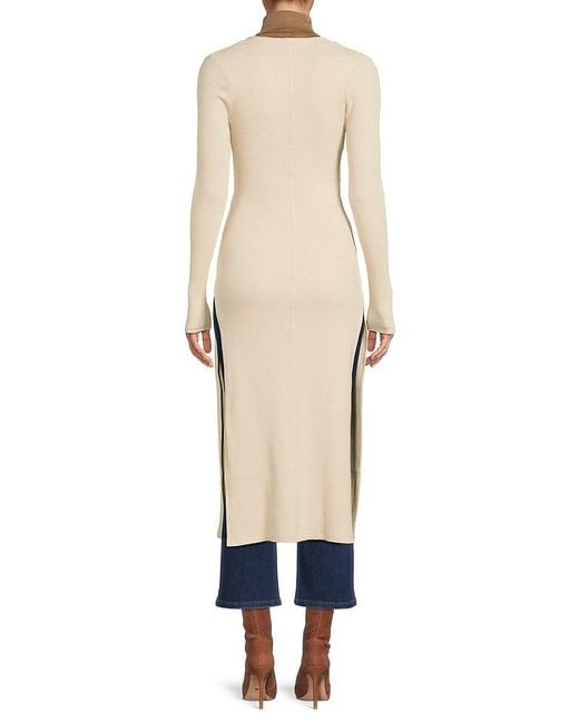 The Range Rib-Knit Slit Longline Cardigan in Natural | Lyst