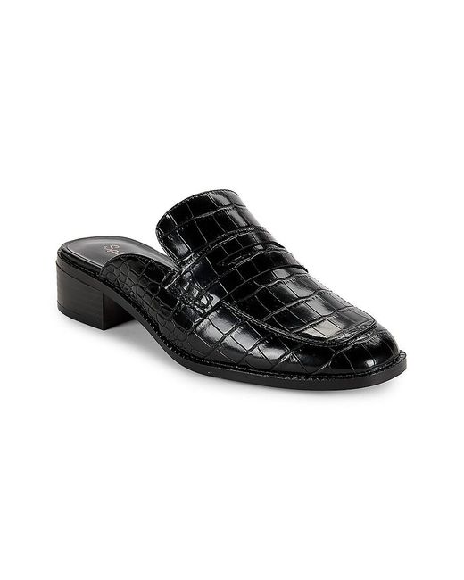 Splendid Dora Croc-Embossed Penny Loafer Mules in Black | Lyst