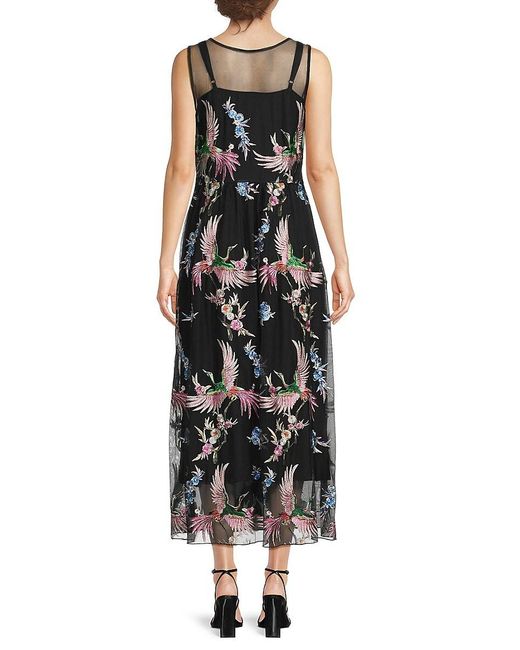 Johnny Was Mazzy Embroidered Tulle Maxi Dress With Slip in Black | Lyst