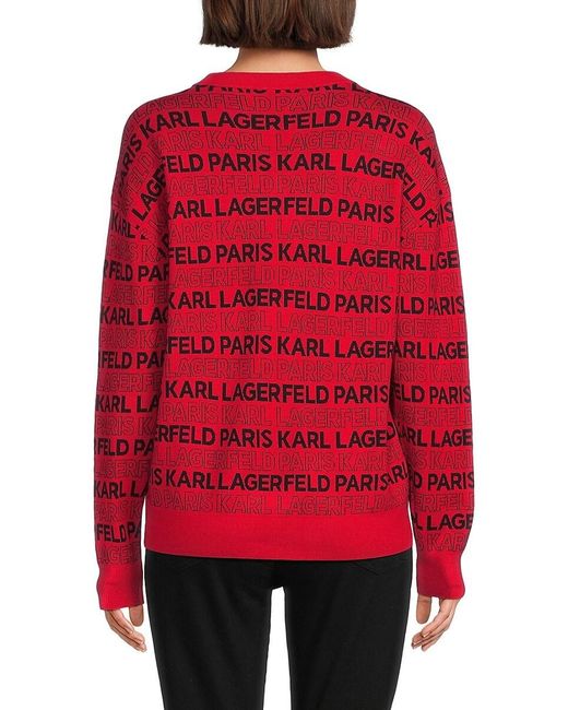 Karl Lagerfeld Logo Jacquard Crewneck Sweater in Red | Lyst