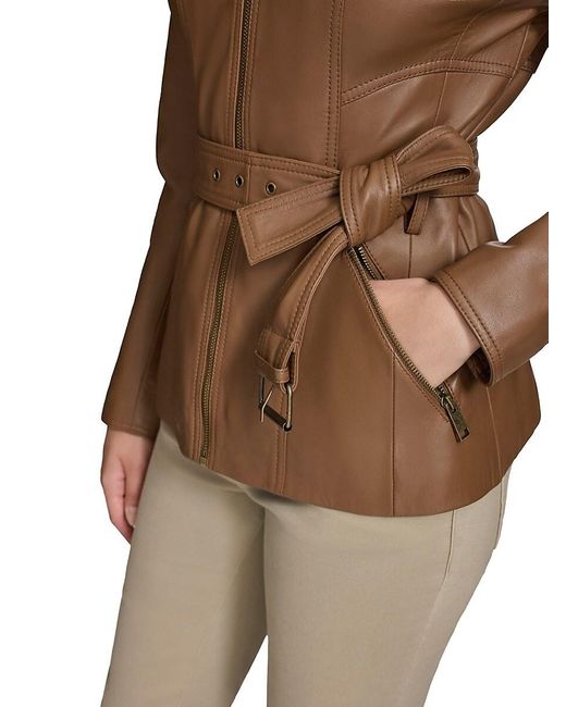 Andrew Marc Tatum Belted Leather Jacket in Brown | Lyst
