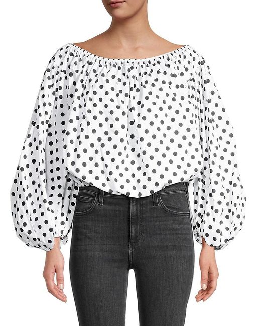 Caroline Constas Andros Polka Dot Off The Shoulder Top In White Lyst