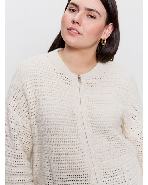 Sanctuary Open Knit Bomber Jacket Chalk Extended Sizing in Natural | Lyst