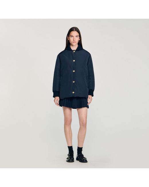 Sandro Puffer Jacket With Teddy Collar in Blue | Lyst UK