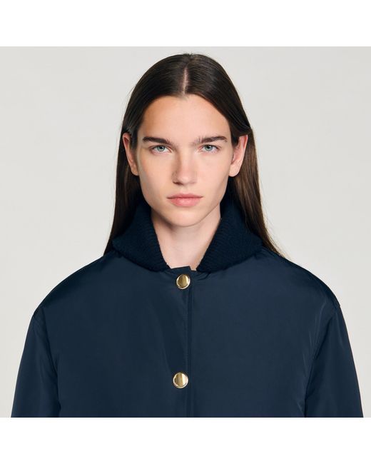 Sandro Puffer Jacket With Teddy Collar in Blue | Lyst UK