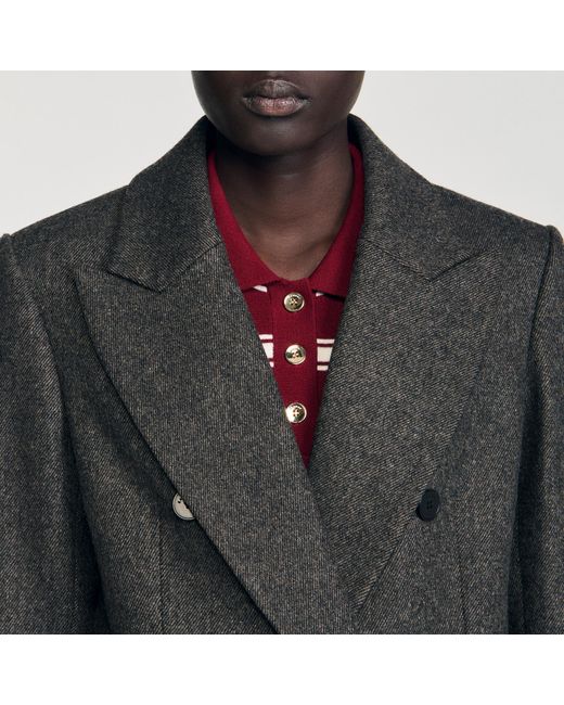 Sandro Fitted Double-Breasted Coat in Blue | Lyst UK
