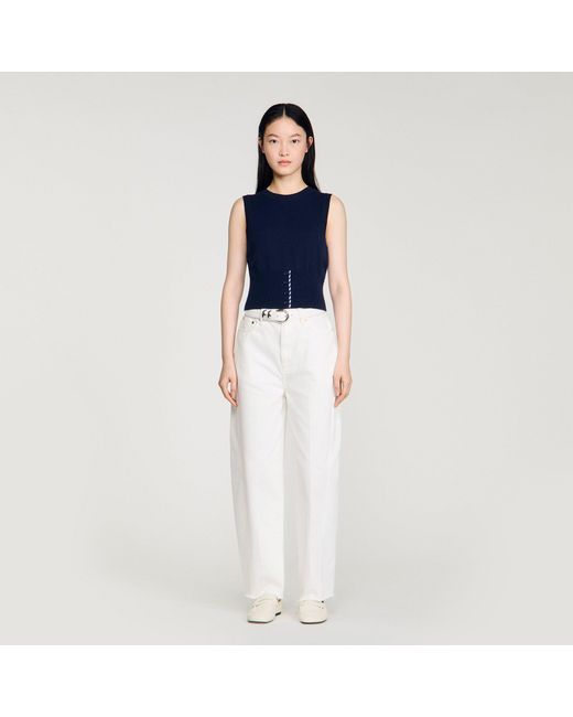 Sandro Cropped Stripy Wool-Cashmere Jumper in Blue | Lyst UK