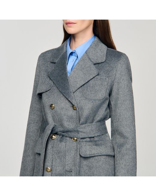 Sandro Double-Faced Check Coat in Blue | Lyst UK