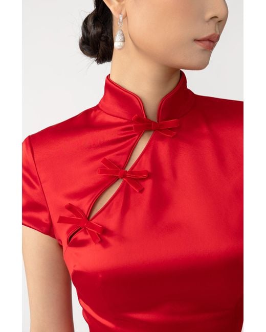 SAU LEE Tina Satin Mini Dress in Red | Lyst UK