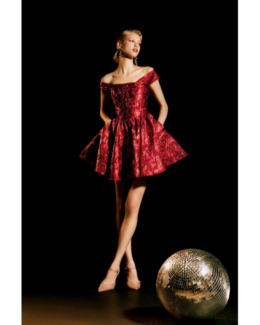 SAU LEE Jem Brocade Mini Dress in Red | Lyst UK
