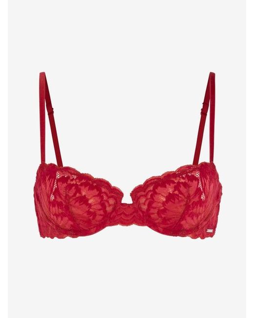 Savage X Plush Rush Velvet Unlined Balconette Bra in Red | Lyst UK