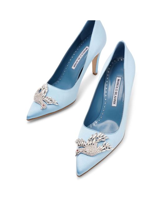 Manolo Blahnik Palos 90 Light Blue Satin Pumps | Lyst