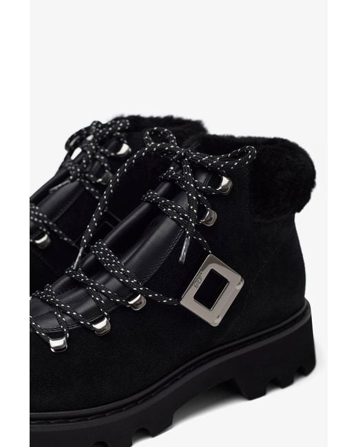 Roger Vivier Viv Rangers Shearling Black Boots in Blue | Lyst UK