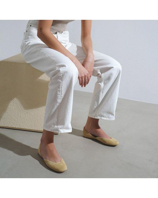 The Row Gemma Beige Suede Ballet Flats in Natural | Lyst UK