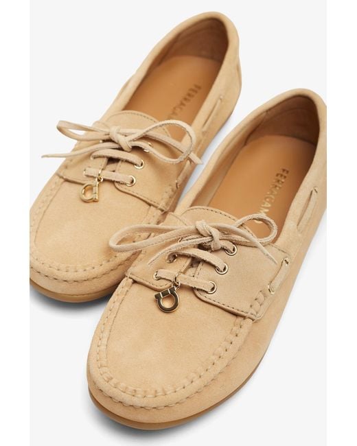 Ferragamo Flippy Light Camel Driving Shoes in White | Lyst UK