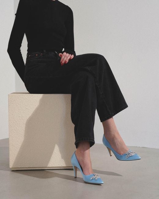 Manolo Blahnik Palos 90 Light Blue Satin Pumps | Lyst