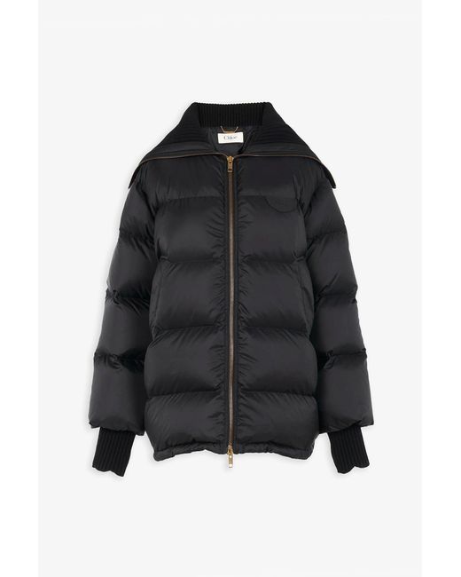 Chloé High-neck Shiny Nylon Puffer Jacket in Black | Lyst