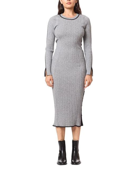 Scotch & Soda Stripe Detail Long Sleeve Midi Dress in Gray | Lyst