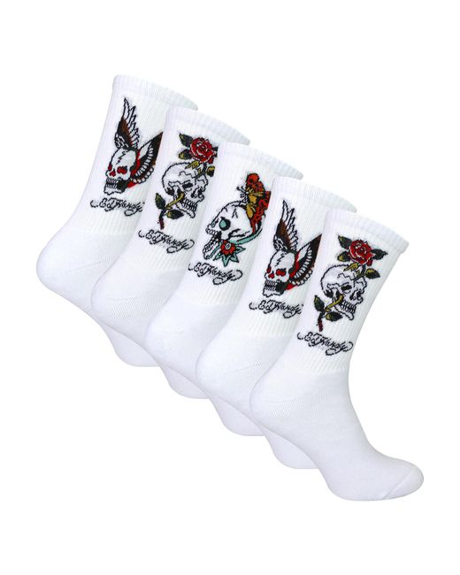 Ed Hardy 5 Pairs Crew Socks in White for Men | Lyst UK