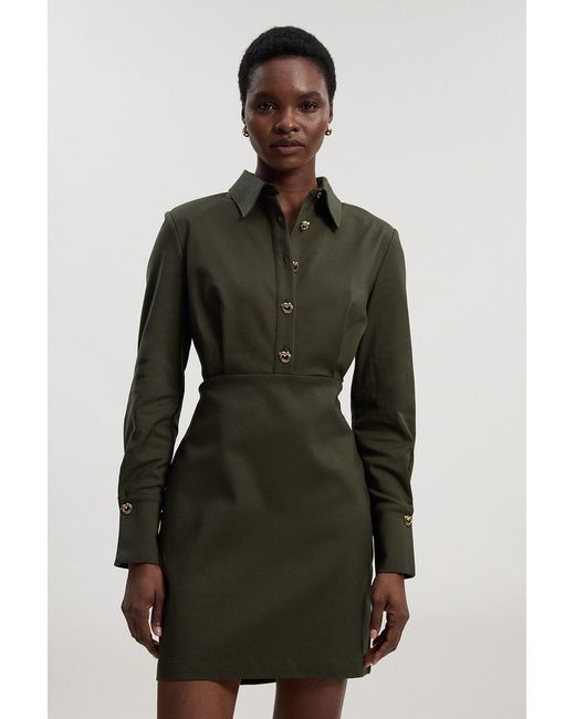 Karen Millen Techno Cotton With Hardware Detail Collared Woven Mini ...