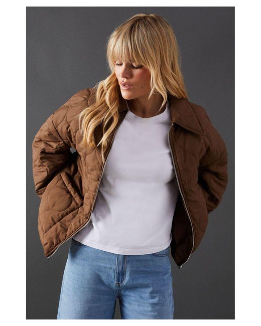 Warehouse Onion Quilted Jacket in Brown | Lyst UK