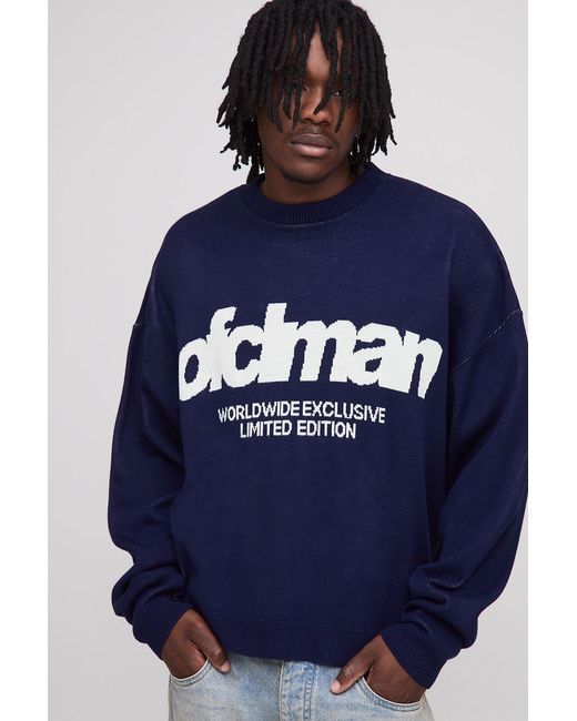 BoohooMAN Tall Oversized Boxy Knitted Sweater in Blue for Men | Lyst UK