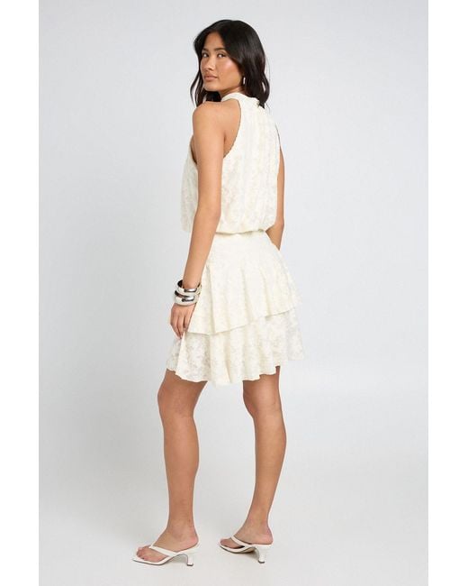 Boohoo Burnout Floral High Neck Skater Dress in White | Lyst UK