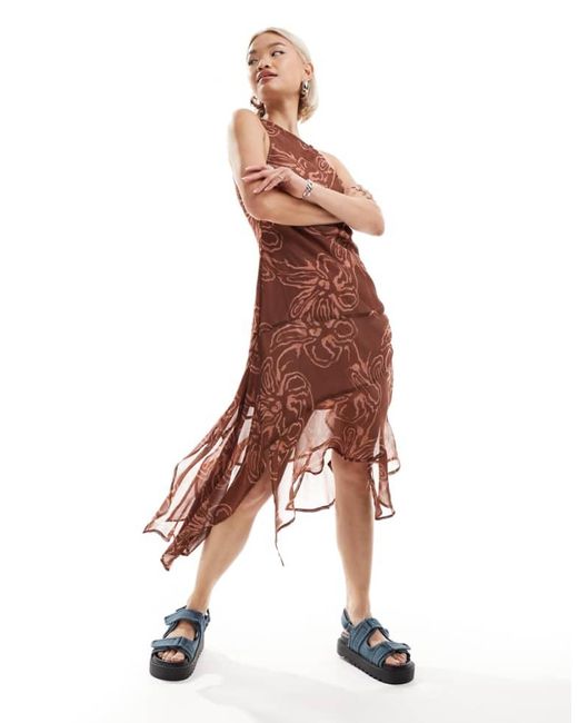 Collusion Chiffon Deconstructed Asymmetric Slip Dress in Brown | Lyst UK