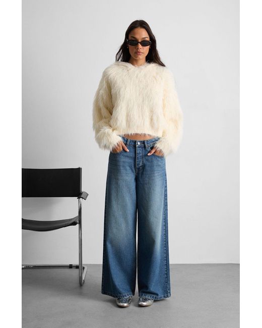 Warehouse Soft Touch Fluffy Hooded Jumper in Blue | Lyst UK