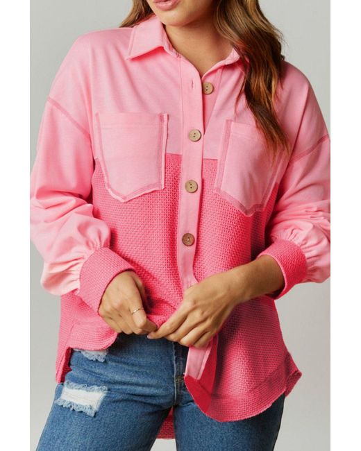 Everyday the Label Waffle Knit Buttondown Shirt in Pink | Lyst UK