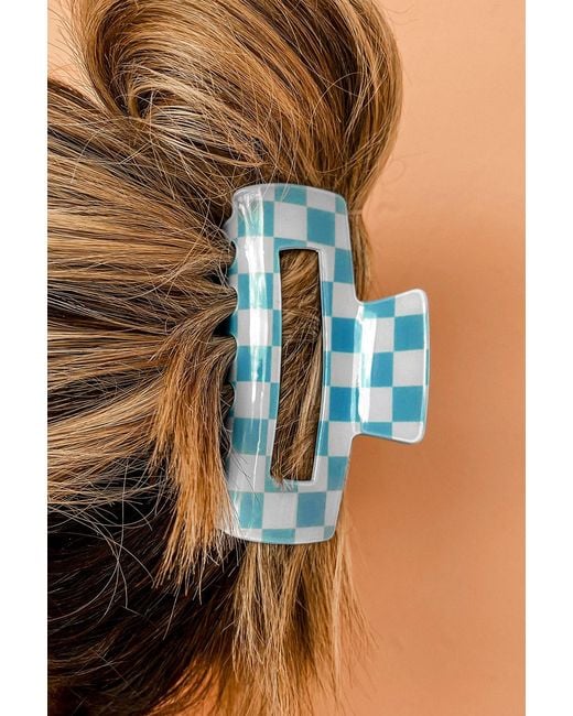 Azura Exchange Checkered Hair Clip Viscose in Blue | Lyst UK