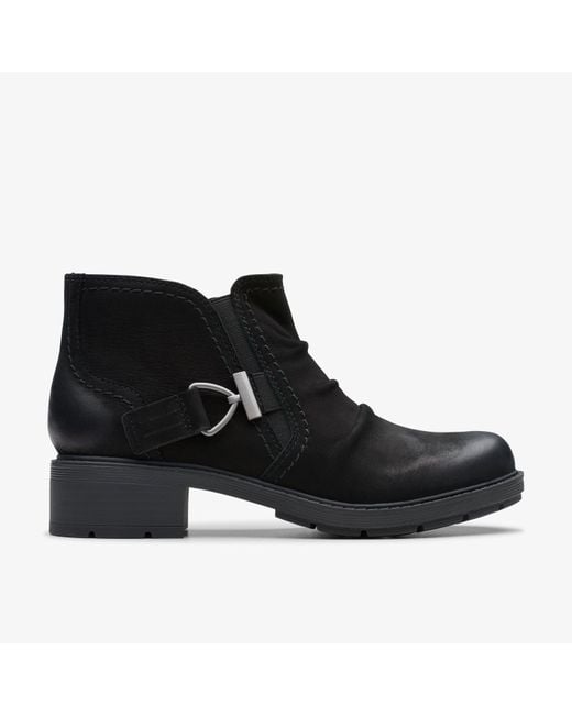 Clarks Hearth Clara Nubuck Boots in Black | Lyst UK