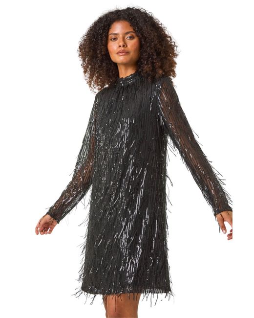 D.u.s.k All Over Fringe Shift Dress in Grey | Lyst UK