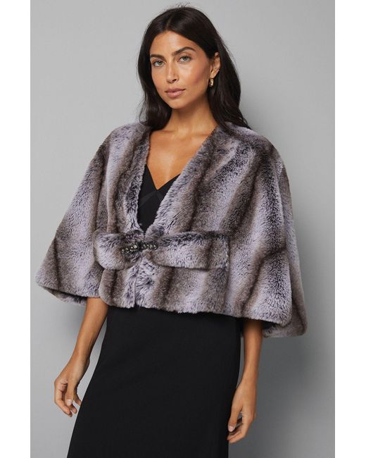 Wallis Cropped Embellished Faux Fur Cape in Grey | Lyst UK