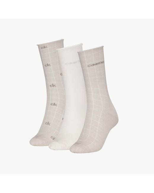 Calvin Klein 3 Pack Giftbox Grid Socks Light Cotton in White | Lyst UK