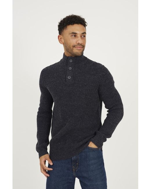 Brave Soul Funnel Neck Jumper With Buttons in Blue for Men | Lyst UK