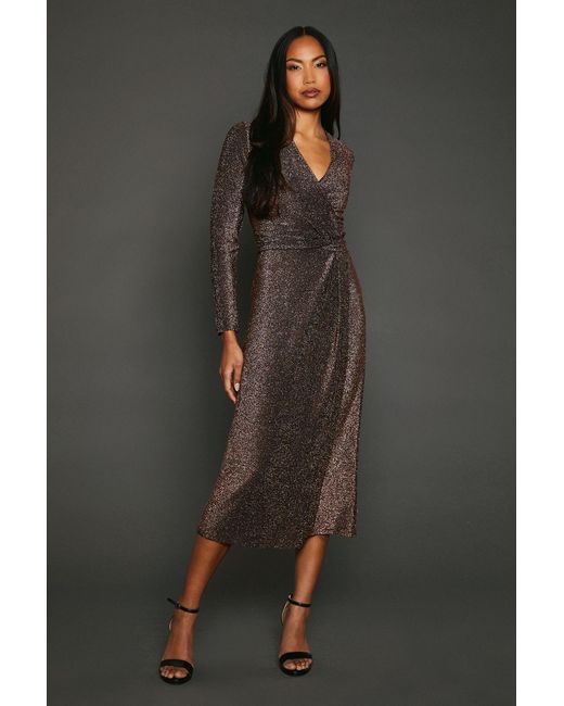 PRINCIPLES Glitter Detail Jersey Wrap Dress in Black | Lyst UK