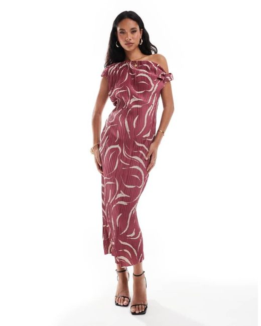 ASOS Fallen Shoulder With Twist Detail Plisse Maxi Dress in Red | Lyst UK