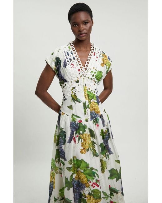 Karen Millen Petite Fruit Print Tape Detail Short Sleeve Woven Maxi ...