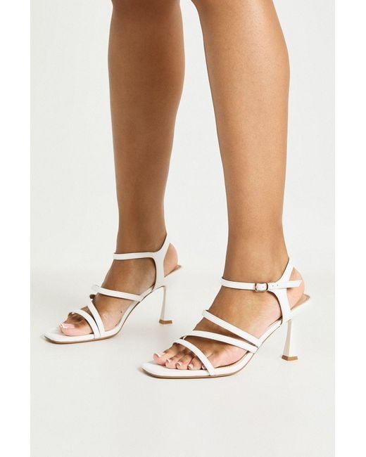 Boohoo Wide Fit Low Stiletto Strappy Heels in White | Lyst UK