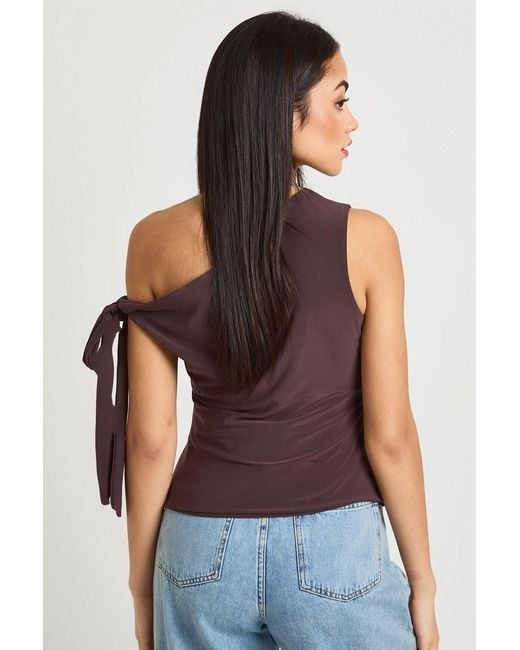 Boohoo Double Layer Slinky Asym Shoulder Knot Detail Top in Purple ...