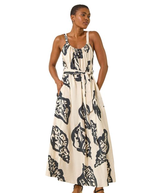 Roman Strappy Shell Print Maxi Dress in White | Lyst UK