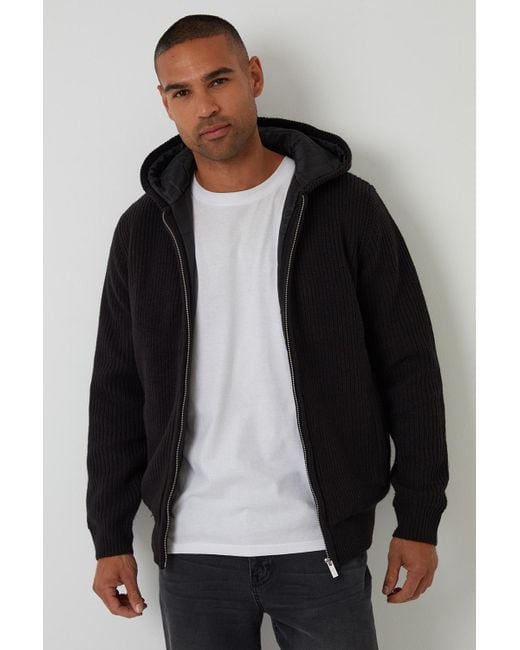 Threadbare Padded Knitted Jacket With Puffer Lining in Black for Men ...