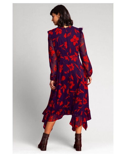Roman Floral Print Chiffon Midi Dress in Red | Lyst UK