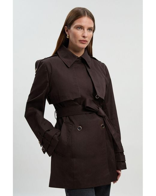 Karen Millen Short Trench Coat in Black | Lyst UK